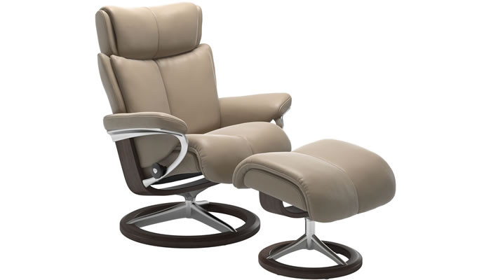 Stressless® Magic Leather Recliner with Signature Base & Stool (Large)
